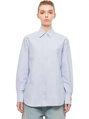 GOLDEN GOOSE Striped Cotton Oxford Shirt - Azzurro