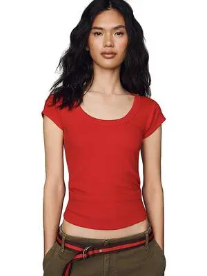 PILCRO Slim Scoop-neck Tee - Cherry Red