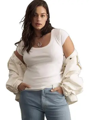 PILCRO Slim Scoop-neck Tee - Ivory