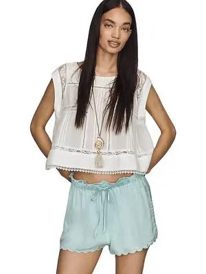 LYREBIRD Silky Scalloped Shorts - Eggshell Blue