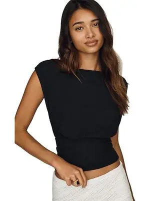 Anthropologie By Anthropologie Ribbed Boatneck Cap Sleeve Top Black