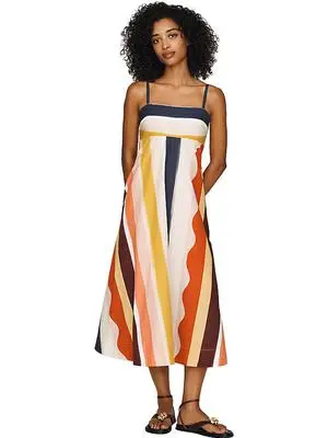 DE LORETA Stripe Cotton Midi Dress - Sunset