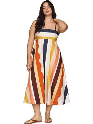 DE LORETA Cotton Abstract Stripe Midi Dress - Sunset