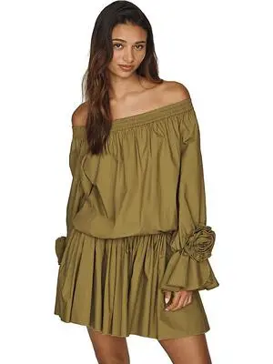 Essentiel Antwerp Off-shoulder Dress With Statement Cuffs - Avocado
