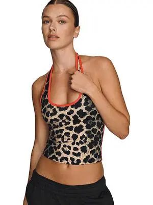 P.E Nation Halter-neck Leopard Print Tank Top - Leopard/diva Pink