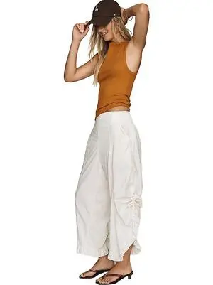 DAILY PRACTICE Ruffle Detail Cotton Blend Pants - Cloud Dancer