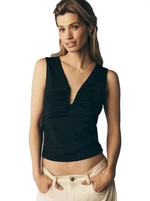 Anthropologie U-neck Ruched Top - Black