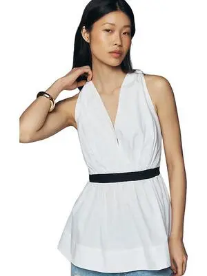 Anthropologie Cotton Open Back Plunge Top - White