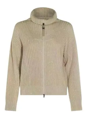 Brunello Cucinelli Sequin-embellished Ribbed-knit Cardigan - Neutrals