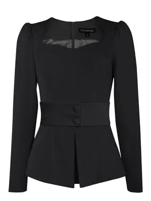TIA DORRAINE Fitted Sweetheart Neckline Blouse With Detachable Belt - Black