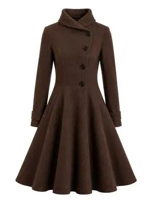 NIKKA PLACE Wool Blend A-line Button Coat - Brown