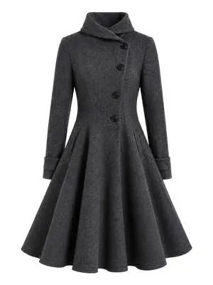 NIKKA PLACE Wool Blend Princess Coat - Grey