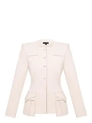 TIA DORRAINE Cotton Blend Collarless Blazer - Beige