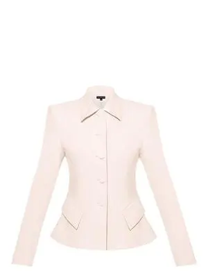 TIA DORRAINE Cotton Blend Fitted Blazer Jacket - Beige