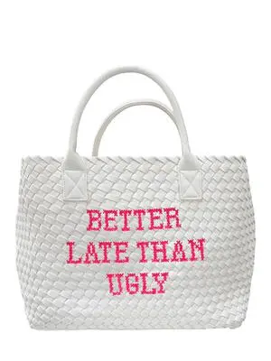 LILLY LOVES Vegan Woven Tote Bag With Slogan - White