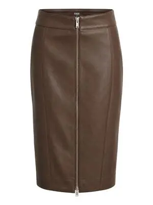 LUROQ LONDON Faux Leather Panelled Midi Skirt - Brown