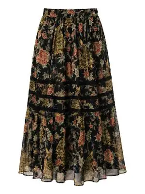 RAISHMA Renee Floral Midi Skirt - Black