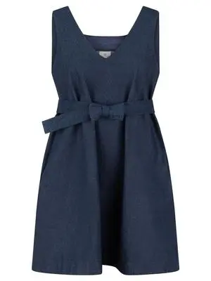 GUNDA HAFNER LTD Sleeveless Denim Mini Dress With Bow Belt - Blue