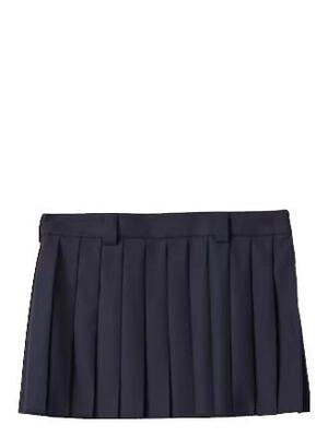 Miu Miu Pleated Mini Skirt With Embroidered Logo - Blue