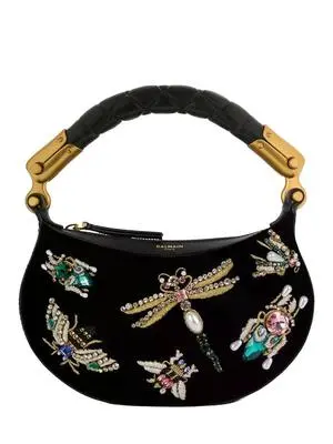 Balmain Mini Ébène Insect Bag In Embroidered Velvet - Black