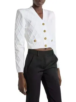 Balmain Cropped Knit Cardigan - White