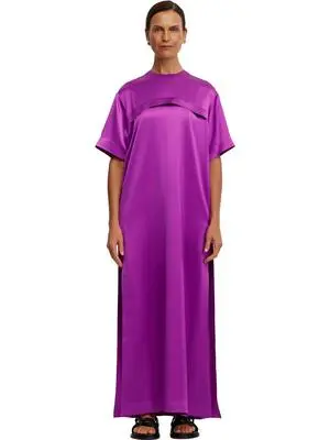 Acler Baile Dress In Woven Satin - Deep Mulberry