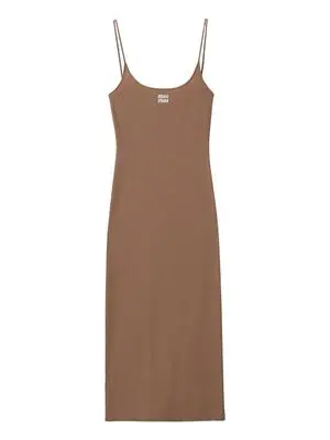 Miu Miu Sleeveless Square Neck Stretch Jersey Midi Dress - Khaki