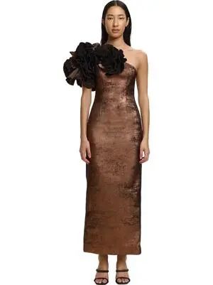 Acler Hampstead One-shoulder Frill Midi Dress - Bronze