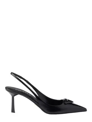 Prada Logo Plaque Pointed-toe Slingback Pumps - Black