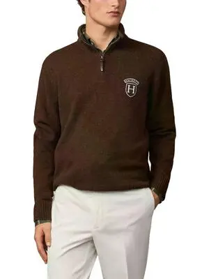 HACKETT LONDON Merino Wool Quarter-zip Sweater - Brown