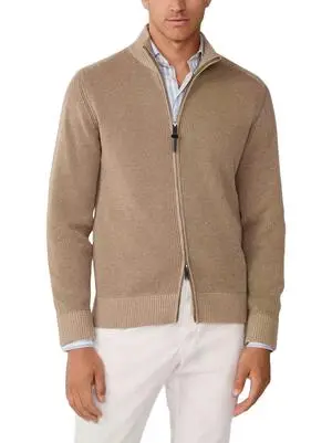 HACKETT LONDON Rib-stitched Zip-up Cardigan - Neutrals