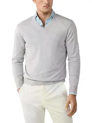 HACKETT LONDON V-neck Sweater With Suede Elbow Patches - Grey