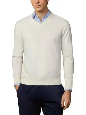 HACKETT LONDON V-neck Embroidered-logo Sweater - Neutrals