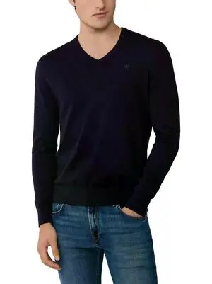 HACKETT LONDON Embroidered Detail V-neck Sweater - Blue