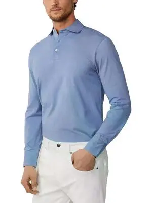 HACKETT LONDON Long-sleeve Jersey Polo Shirt - Blue