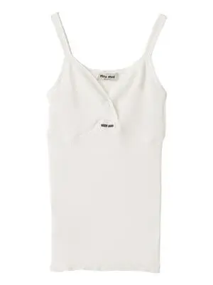 Miu Miu Ribbed Knit Logo Patch Camisole - White