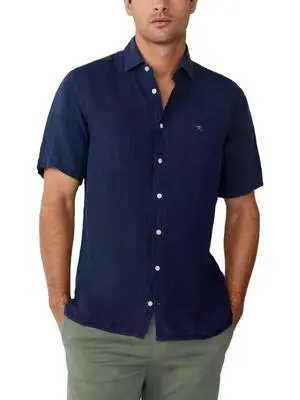 HACKETT LONDON Garment-dyed Linen Shirt - Blue