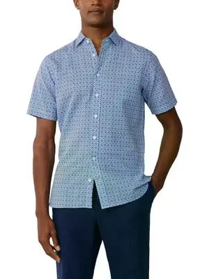 HACKETT LONDON Clay-print Short-sleeve Shirt - Blue