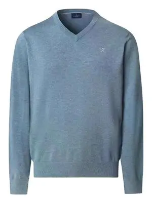 HACKETT LONDON V-neck Embroidered Sweater - Blue