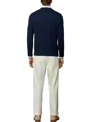 HACKETT LONDON Embroidered V-neck Sweater - Blue