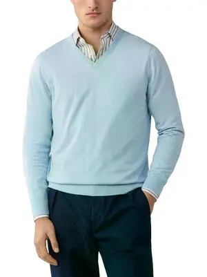 HACKETT LONDON V-neck Sweater With Suede Elbow Patches - Blue