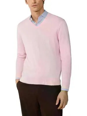 HACKETT LONDON Embroidered Logo V-neck Cotton Jumper - Pink