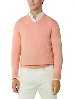HACKETT LONDON V-neck Sweatshirt With Suede Elbow Patches - Orange