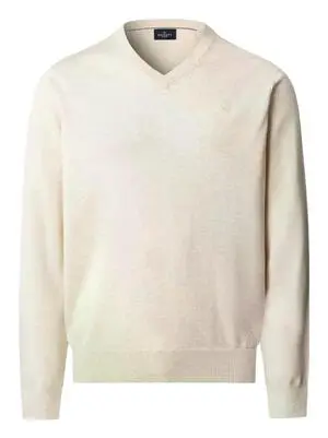 HACKETT LONDON V-neck Sweater With Embroidered Logo - Neutrals