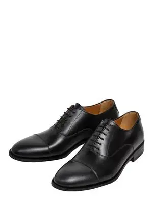 HACKETT LONDON Leather Cap Toe Oxford Shoes - Black