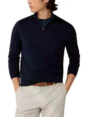 HACKETT LONDON Quarter-zip Sweater With Logo Embroidery - Blue