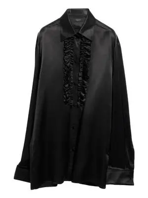 Gucci Silk Satin Shirt With Rouches - Black