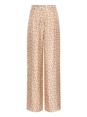 Max Mara Palazzo Trousers With Paisley Print - Nude