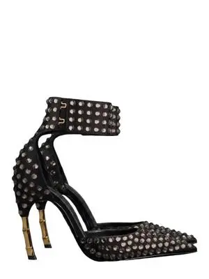 Gucci Castello Studded Pointed Toe Pumps With Bamboo Heel - Black