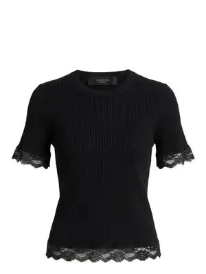 Gucci Fine Matte Viscose Ribbed Top With Lace Trim - Black